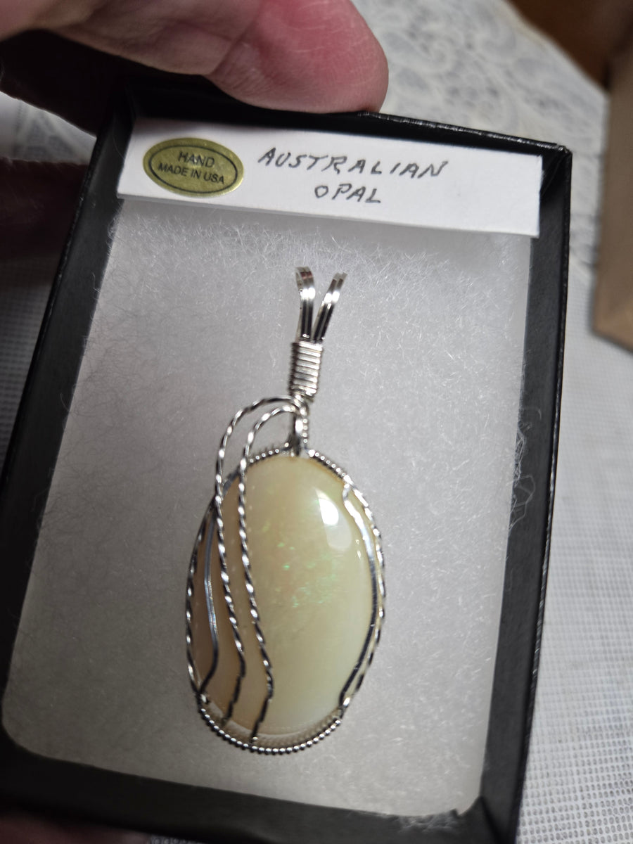 Custom Wire Wrapped Australian Opal Necklace/Pendant Sterling Silver ...